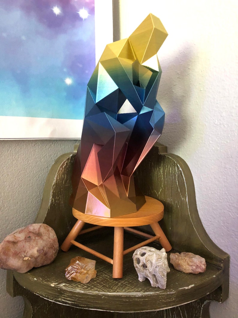 The Thinker Rainbow Statue Low Poly 3D Printed Abstract Modern | Etsy