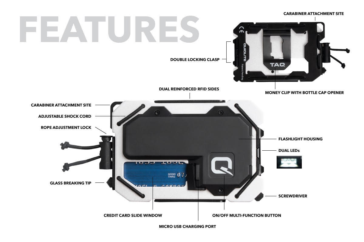 Wallet With 150 Lumen USB Rechargeable LED Flashlight and Survival ...