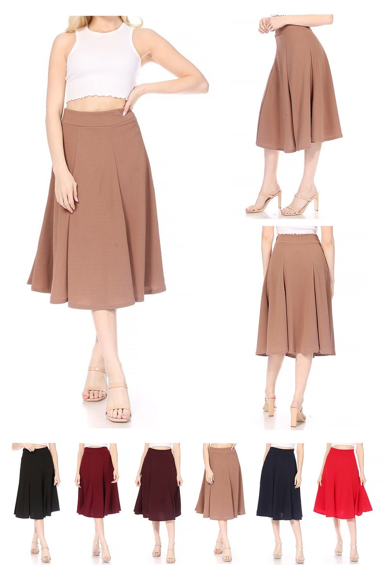 Classic Solid Flared Lightweight Elastic High Waist Long Midi - Etsy