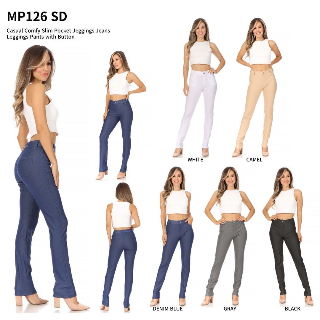 Casual Comfy Slim Pocket Jeggings Jeans Pants With Button - Etsy