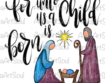 Christmas Unto Us a Child is Born Side - Etsy
