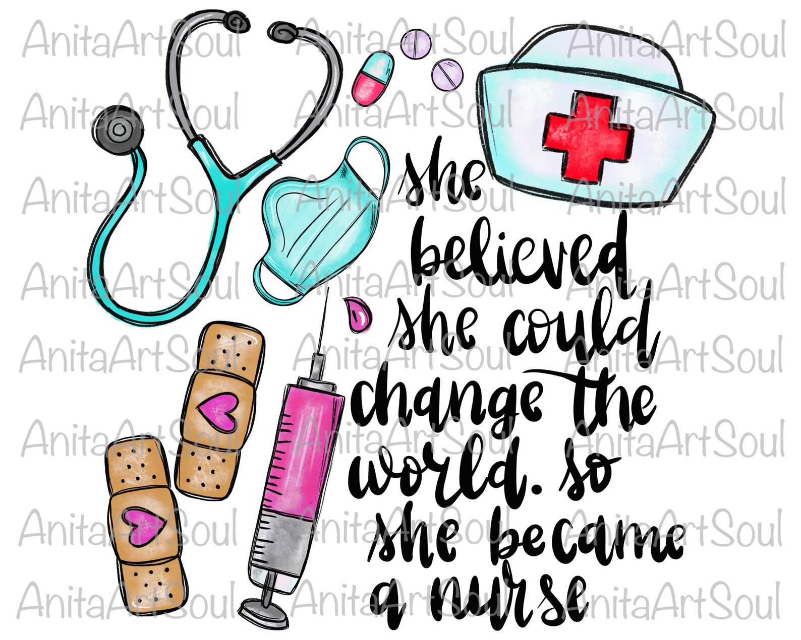 Nurse Sublimation PNG Design Hand Drawn Digital Download | Etsy