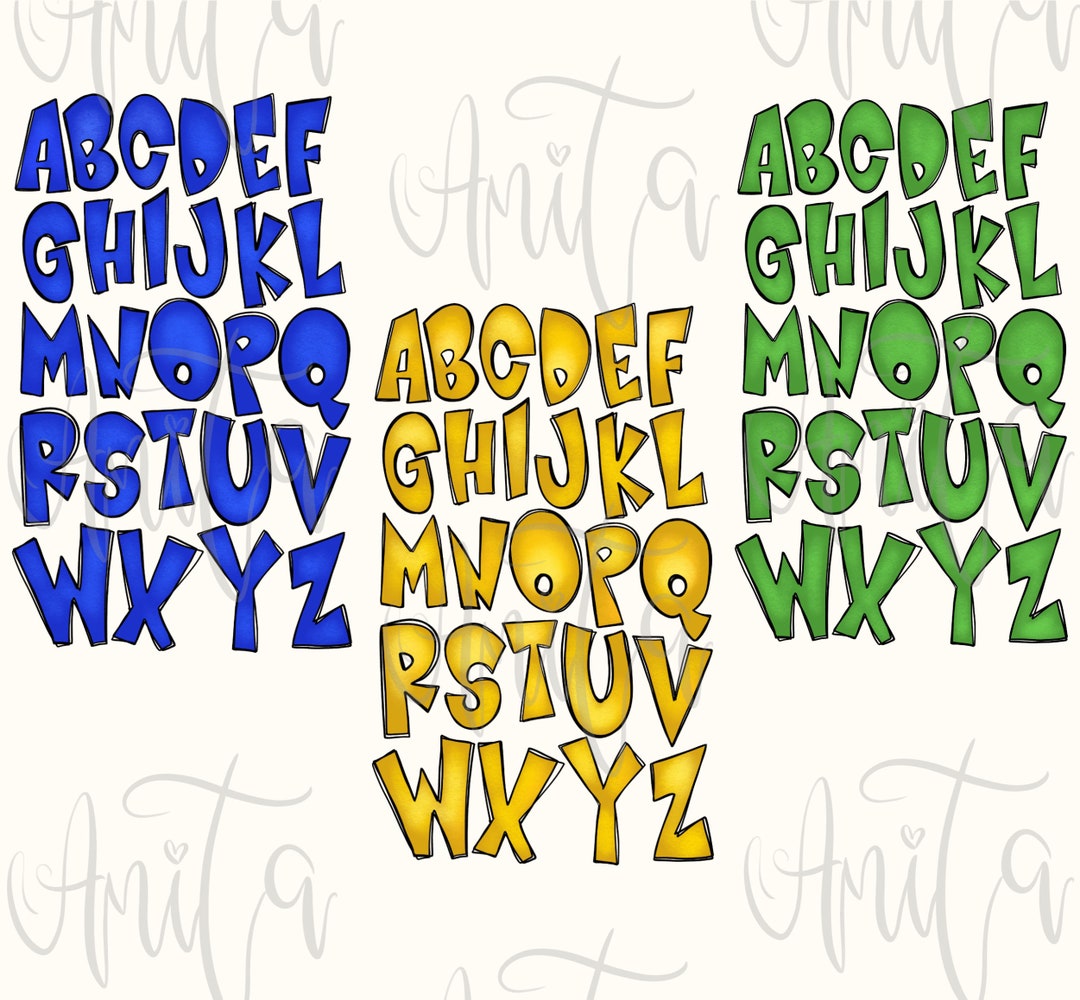 Doodles Letters Sublimation PNG Design Alphabet in Colorful - Etsy