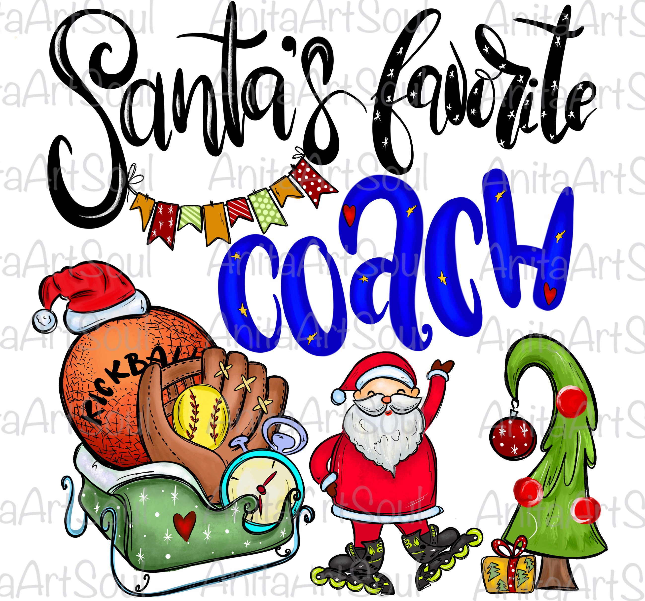 Santa's Favorite Coach Sublimation Png Design Christmas | Etsy