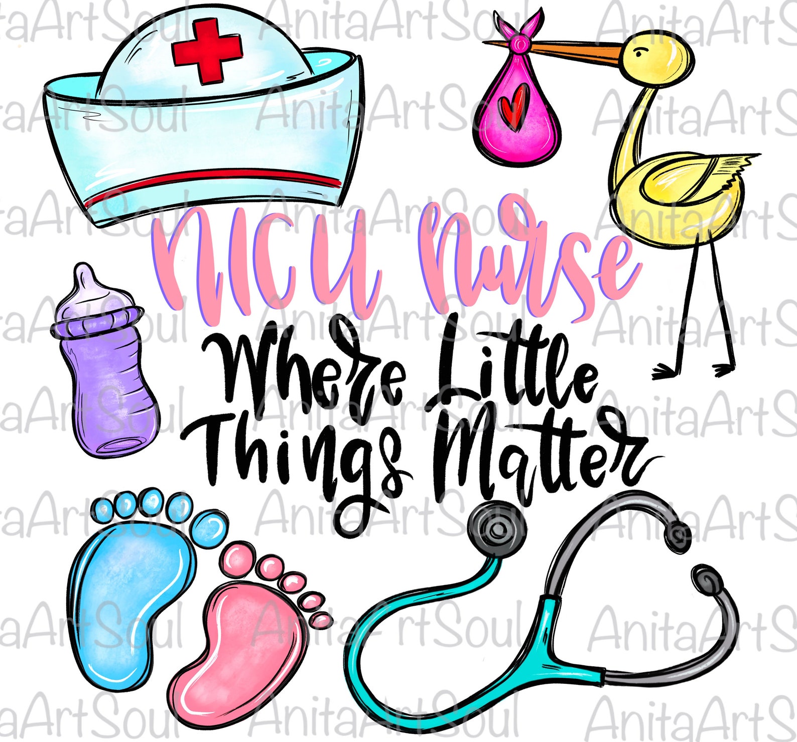 NICU Nurse Sublimation PNG Hand Drawn Art Printable Digital - Etsy