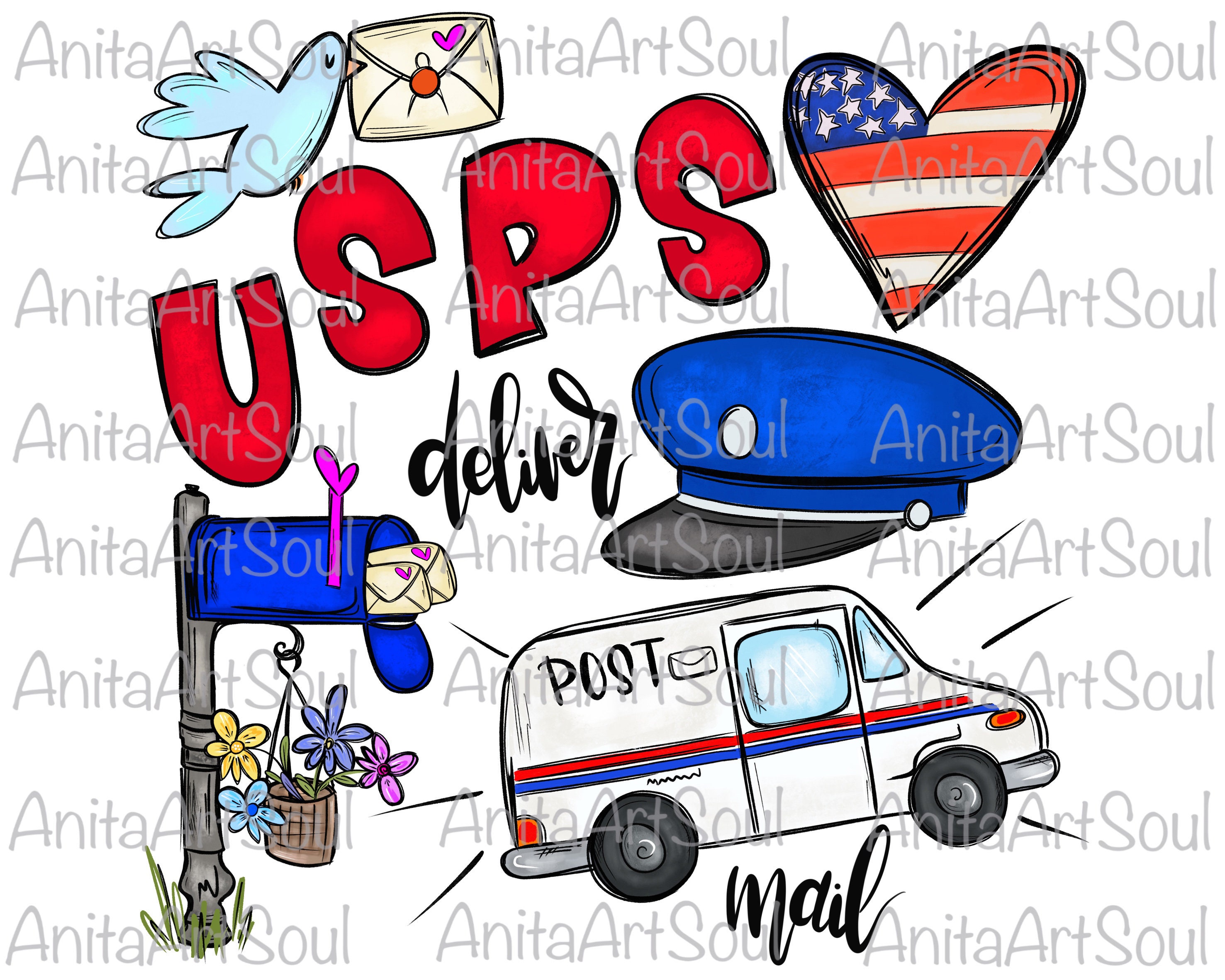 USPS Sublimation Design Postal Worker PNG Hand Drawn Digital | Etsy