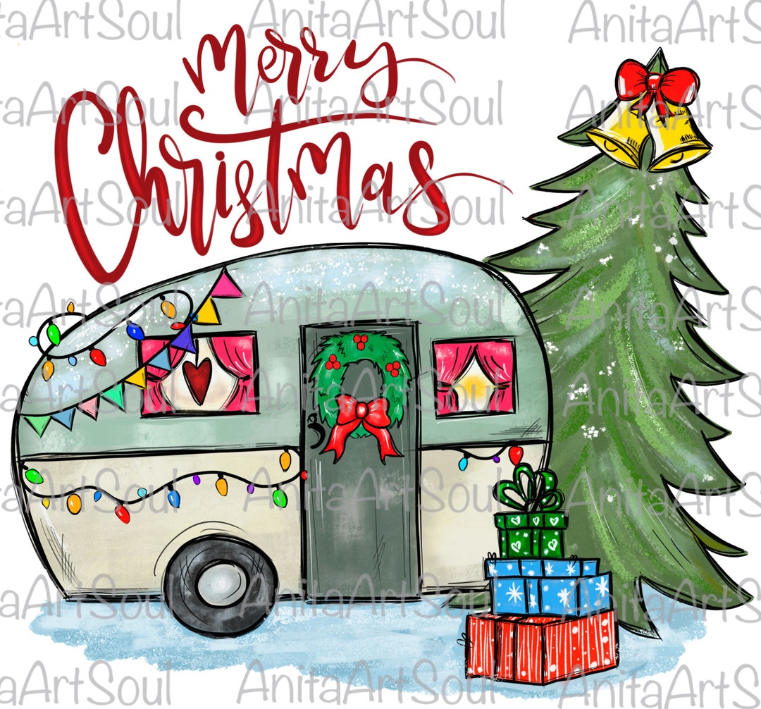 Christmas Camper Sublimation PNG Design, Merry Christmas, Hand Drawn ...