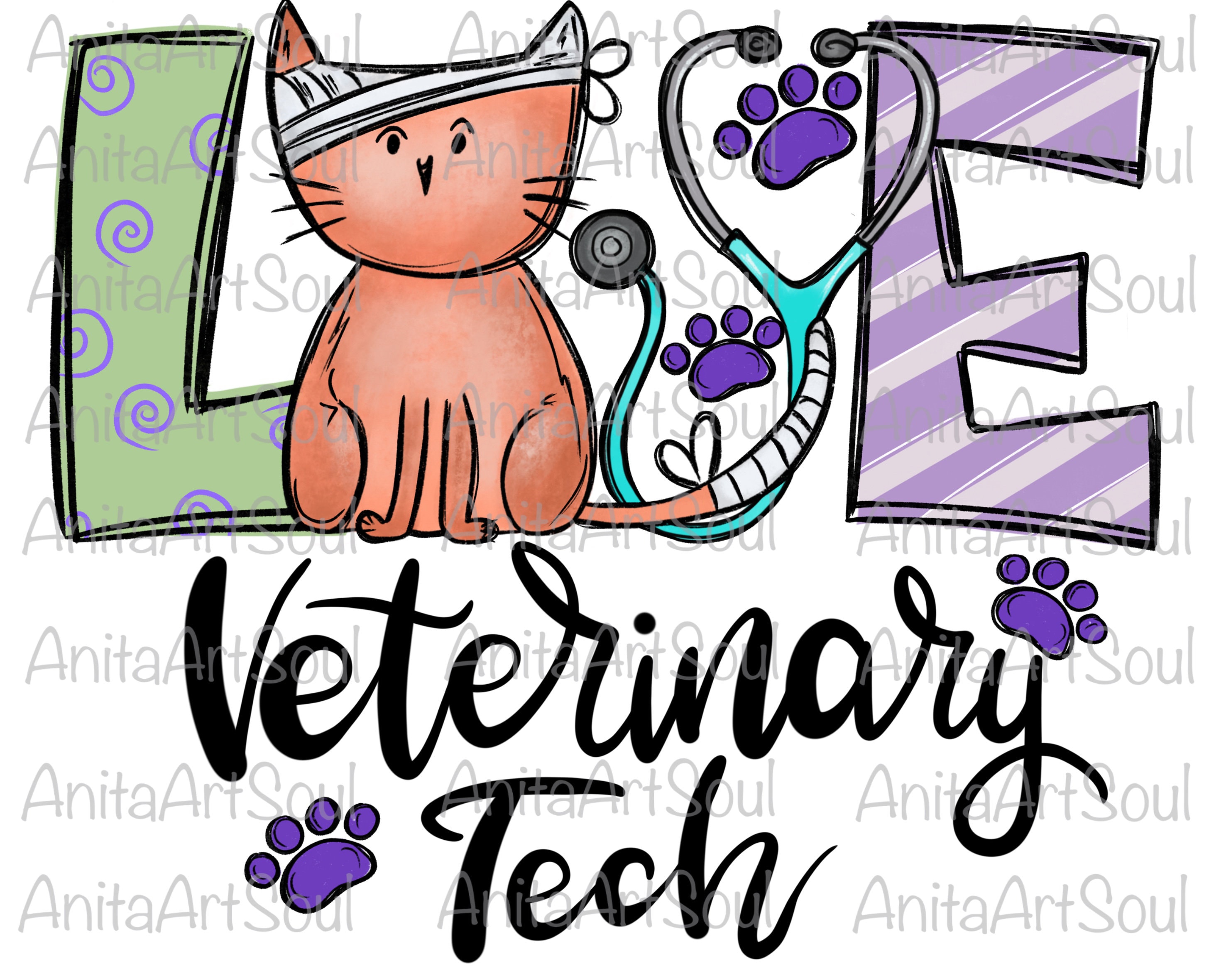 Vet Tech Sublimation PNG Design Love veterinary tech | Etsy