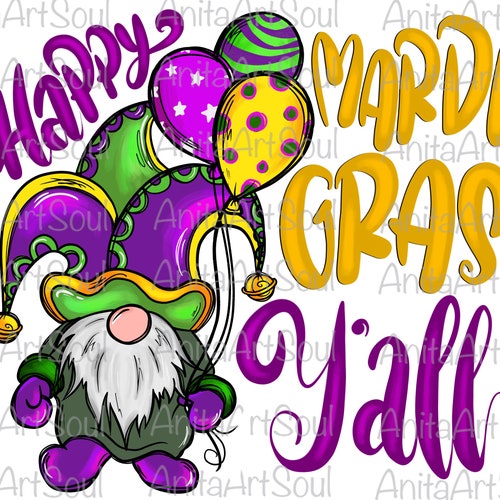 Happy Mardi Gras Y'all Gnomes Png Sublimation Design - Etsy