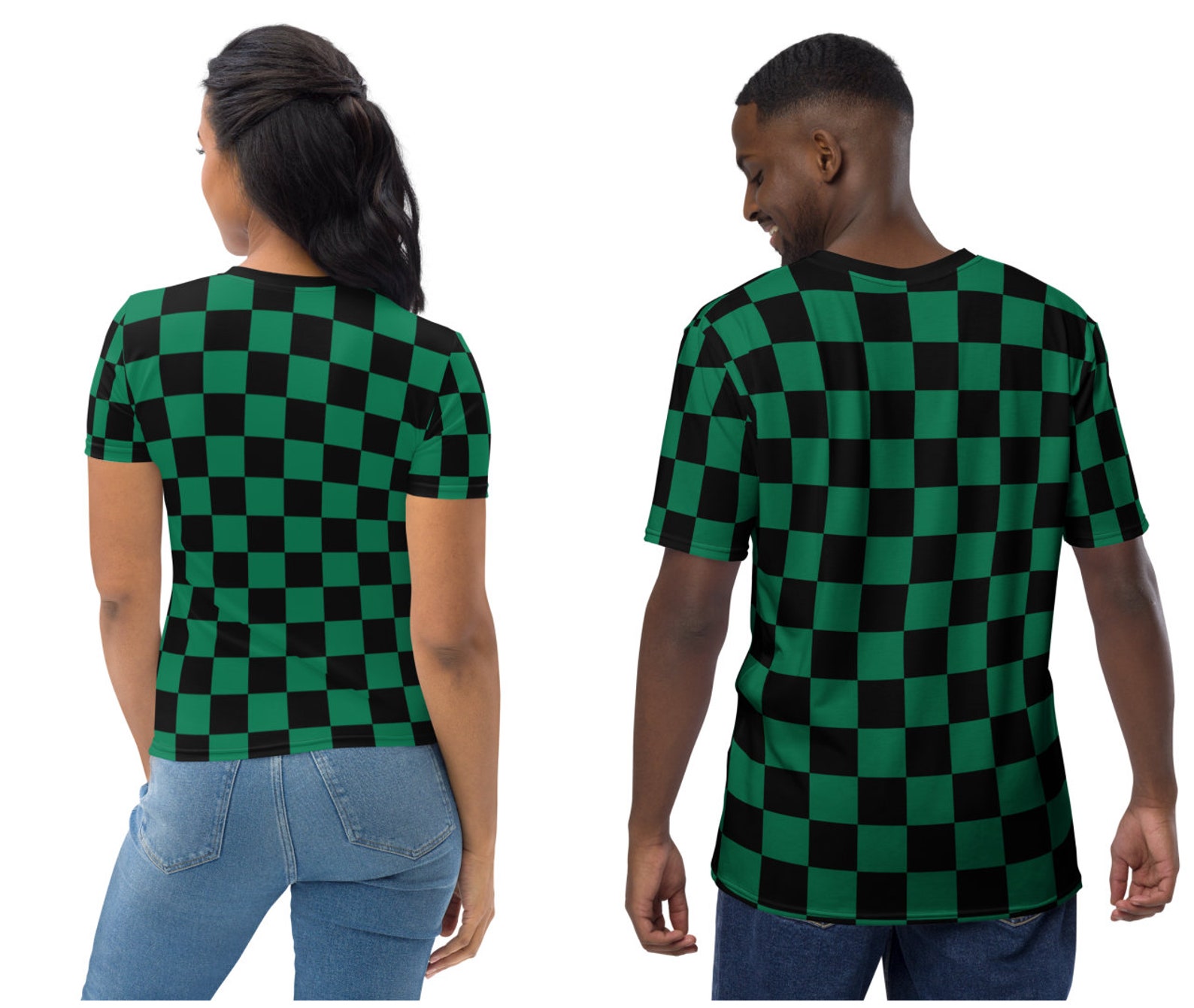 Green and Black Checkerboard Pattern Cosplay All-over Print T-shirt ...