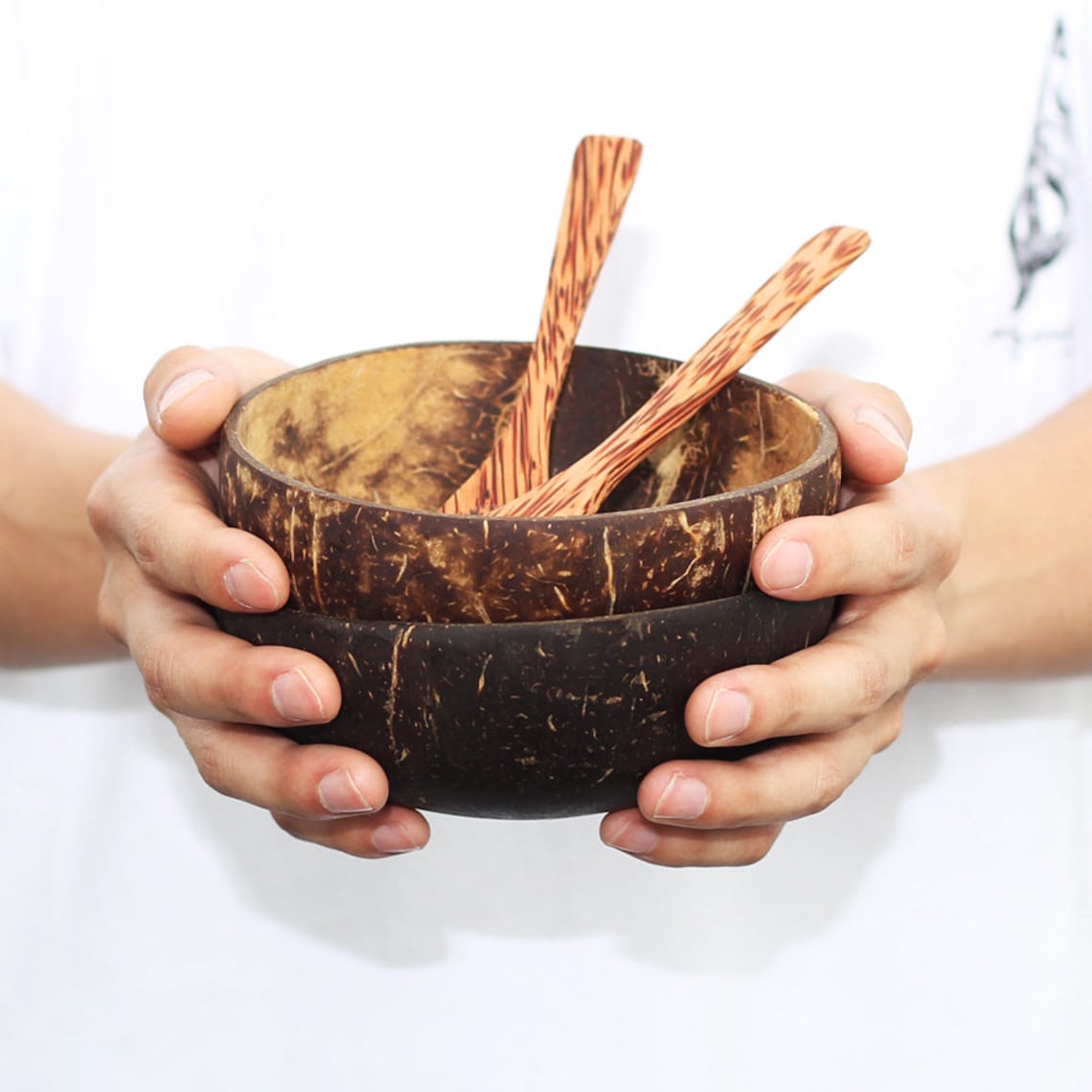 2 X Natural Coconut Bowls & Spoons Set - Handmade Organic Coconut ...