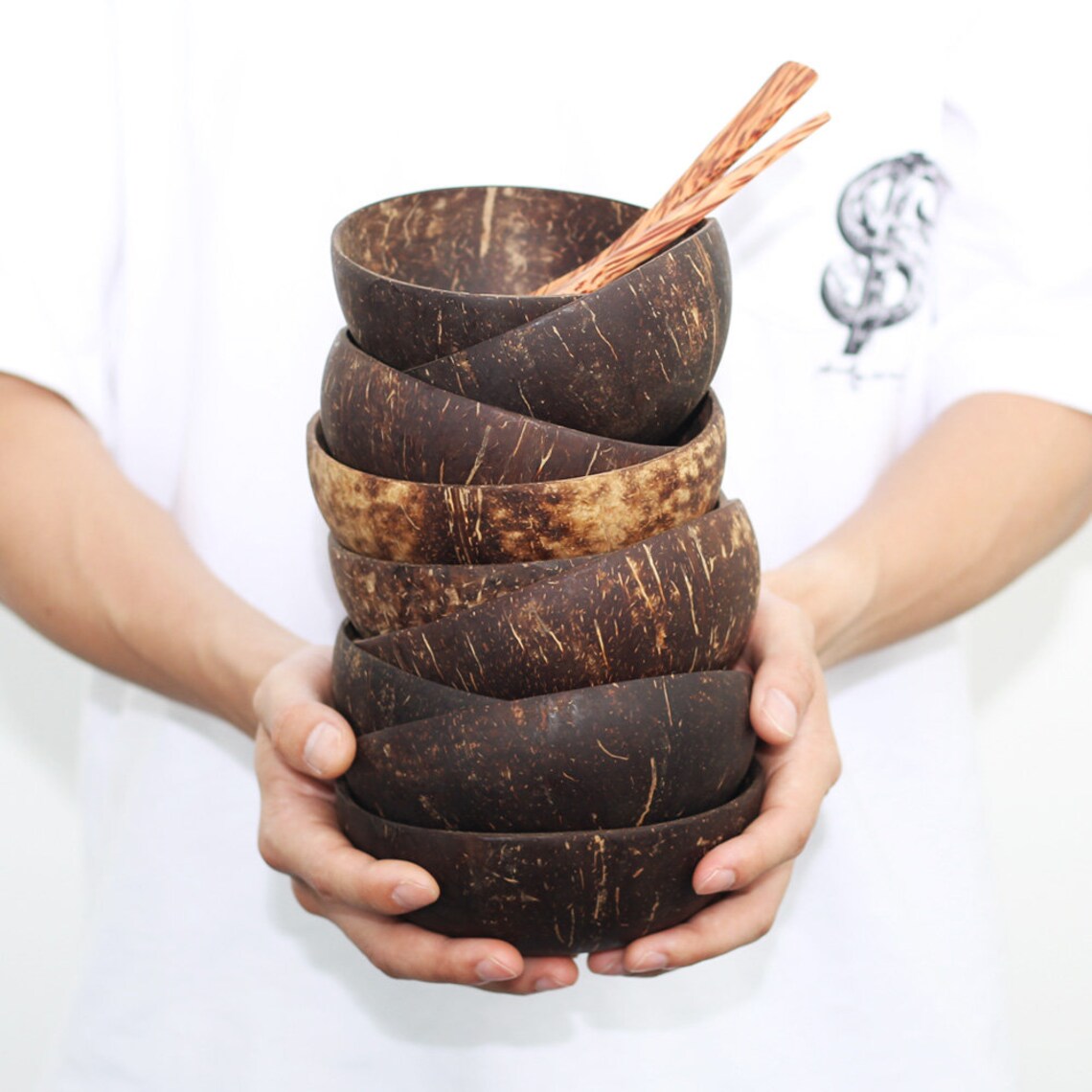 2 X Natural Coconut Bowls & Spoons Set - Handmade Organic Coconut ...