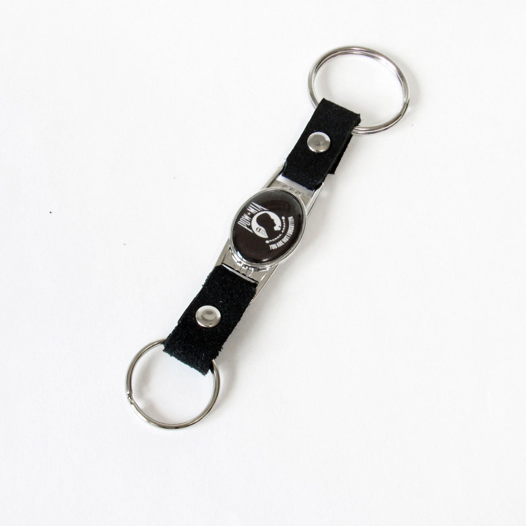 POW-MIA Black Suede Leather Keychain, Patriotic Double Ring - Etsy