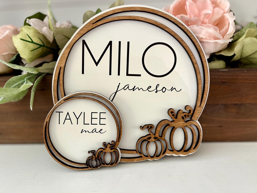 Baby Name Sign | Birth Announcement Sign | Pumpkin Baby Shower | Wooden ...