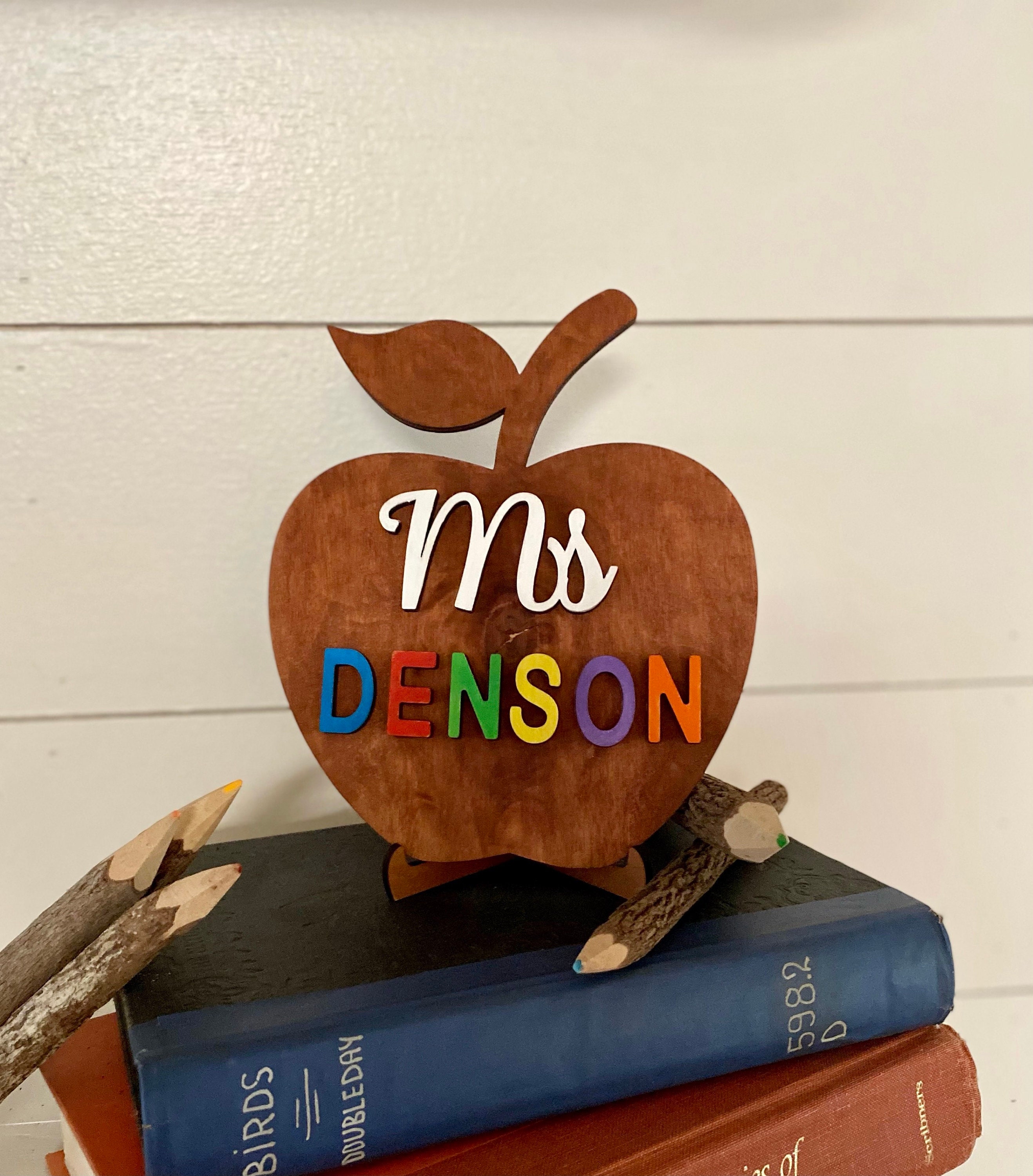 Personalized Teacher Name Sign Desktop Apple Name Sign | Etsy