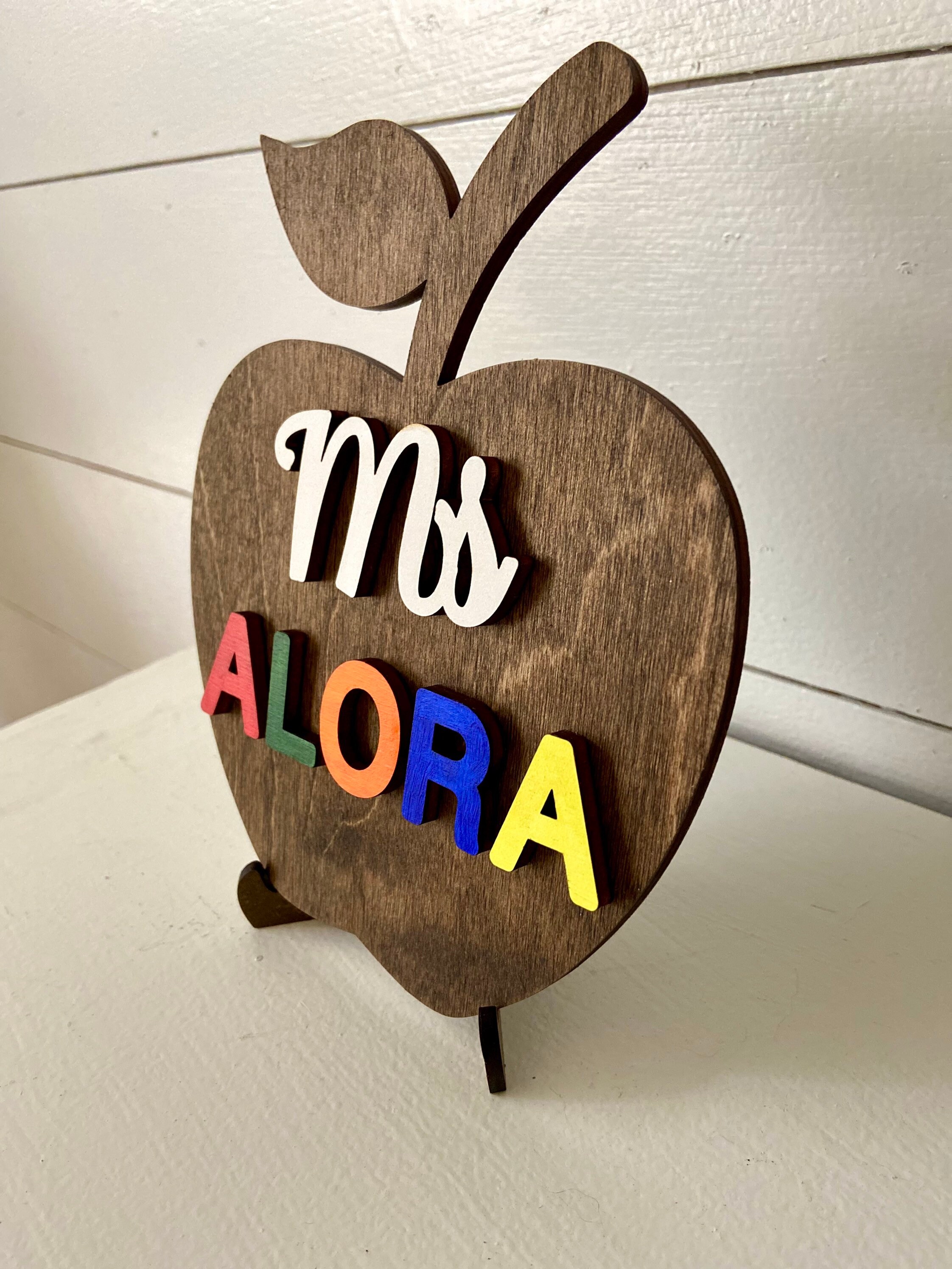 Personalized Teacher Name Sign Desktop Apple Name Sign | Etsy
