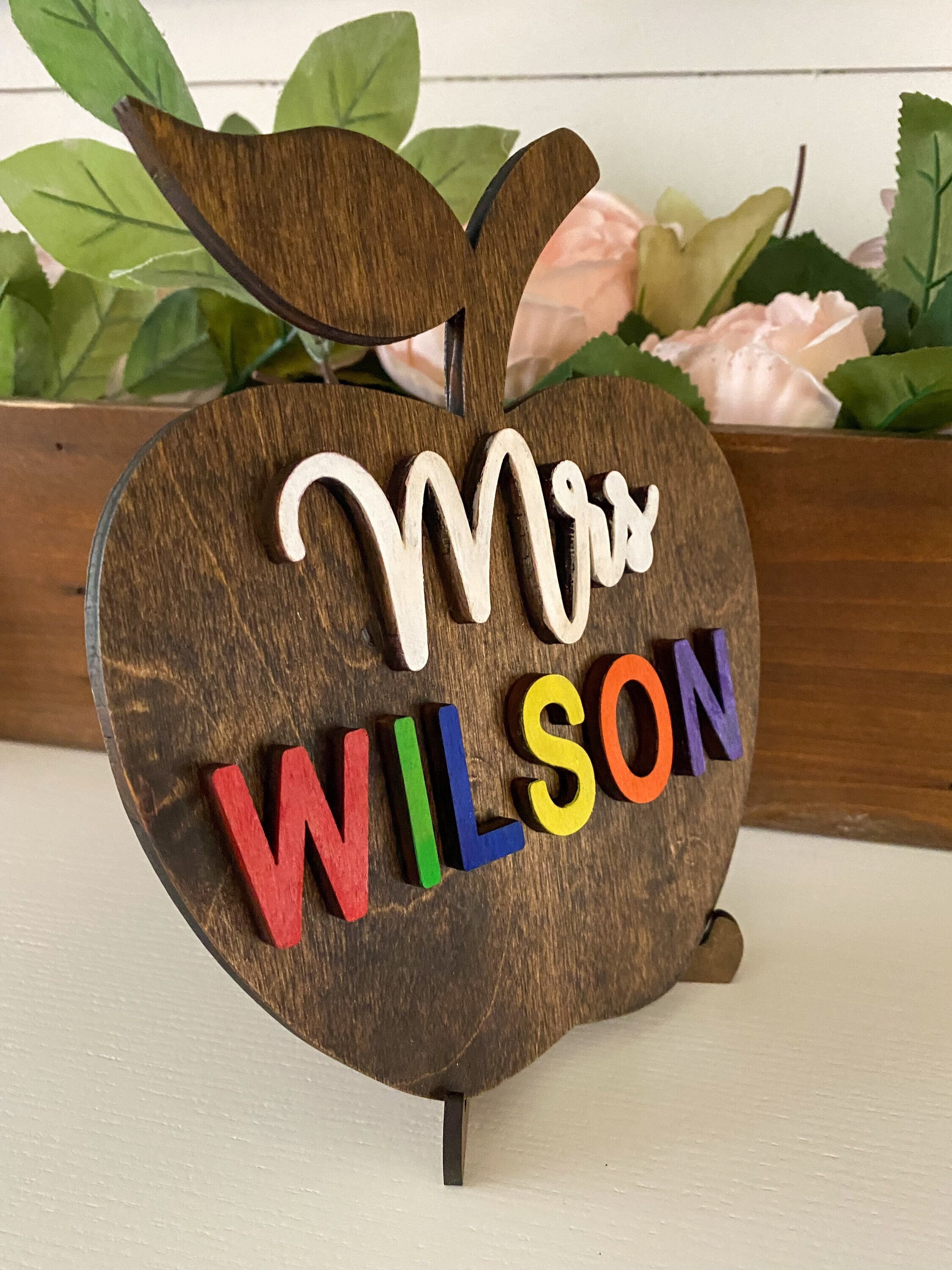 Personalized Teacher Name Sign Desktop Apple Name Sign | Etsy