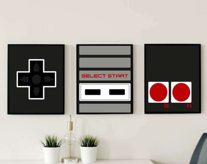 Nintendo Controllers Watercolor Art Print Set Video Game Art Series NES ...