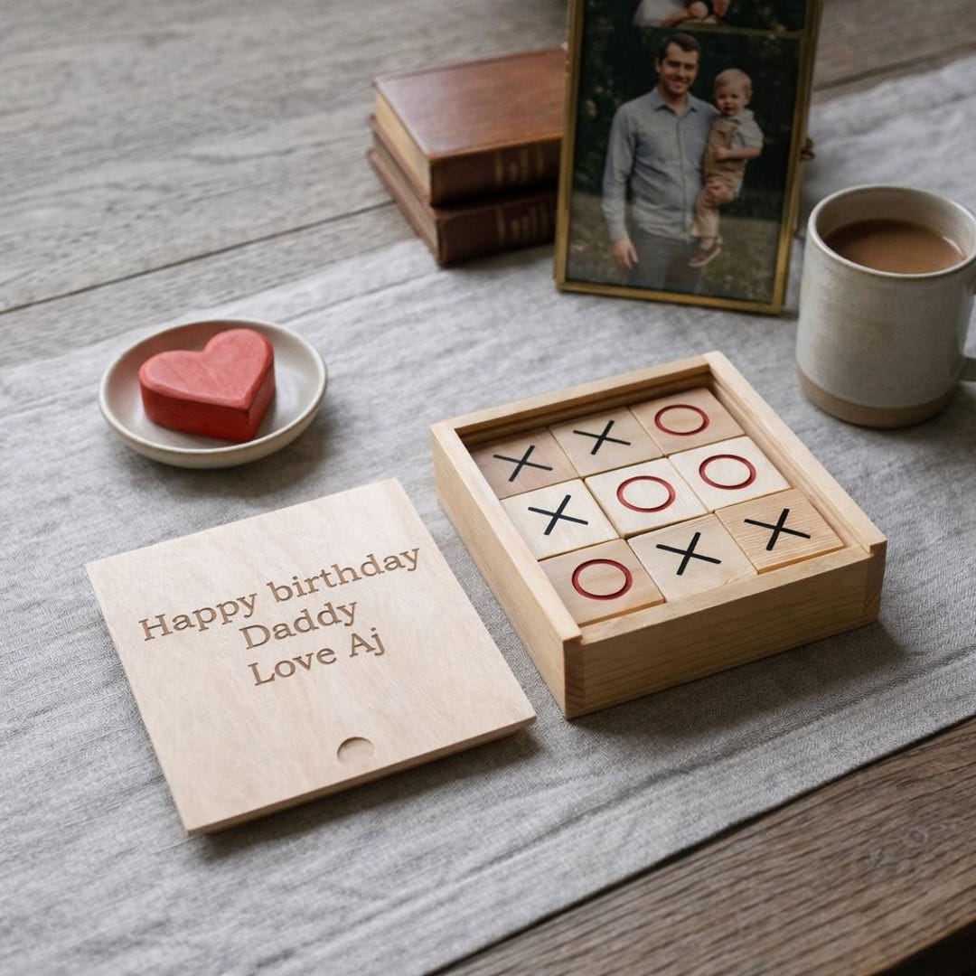 Personalised Wooden Tic Tac Toe Game | Engraved Dad Gift From Child ...