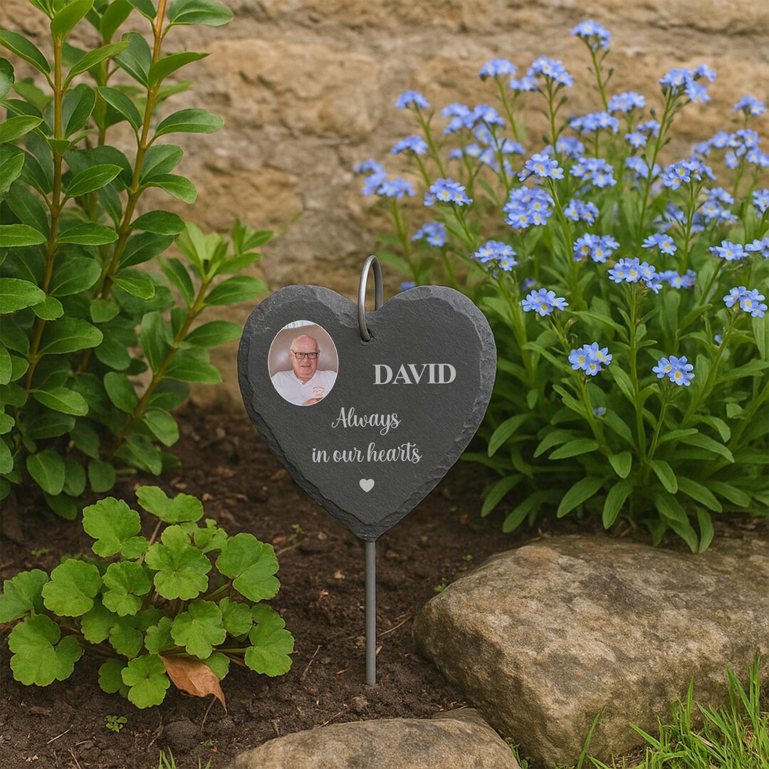 Personalised Memorial Heart Plaque Grave Slate Marker for Dad, Mum ...
