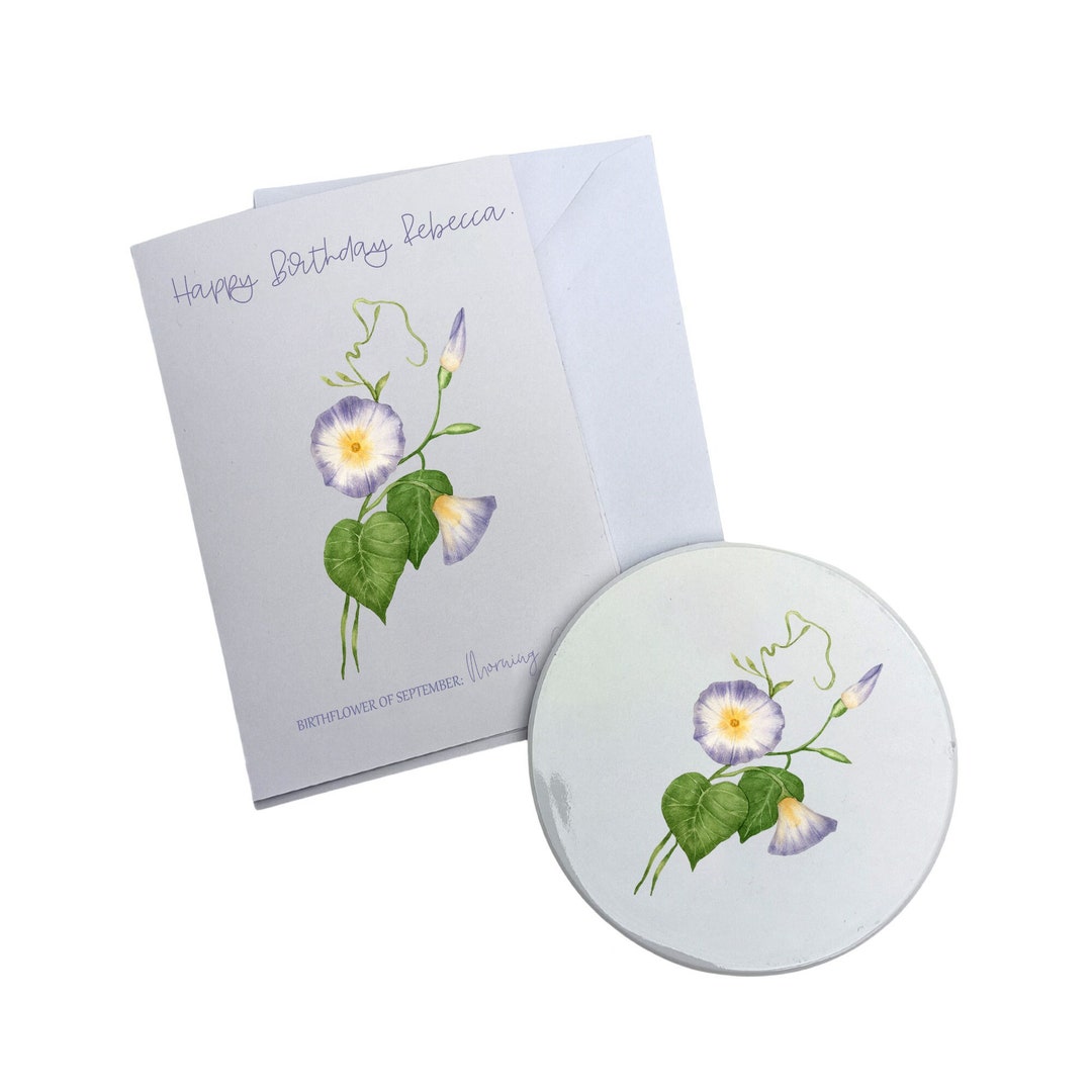September Birthday Gift for Her - Ceramic Coaster & A6 Birthflower Card ...