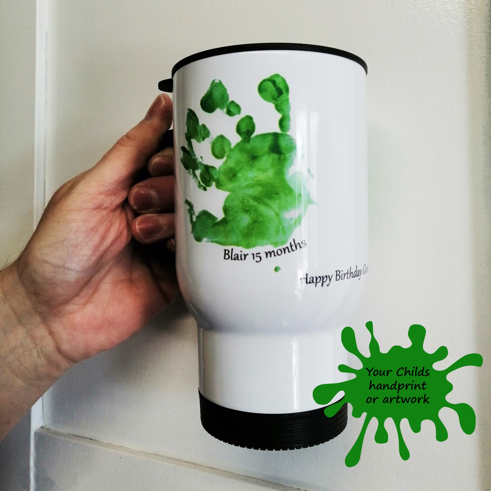 Personalised Travel Mug Childrens Drawing Gift, Kids Artwork Tumbler ...