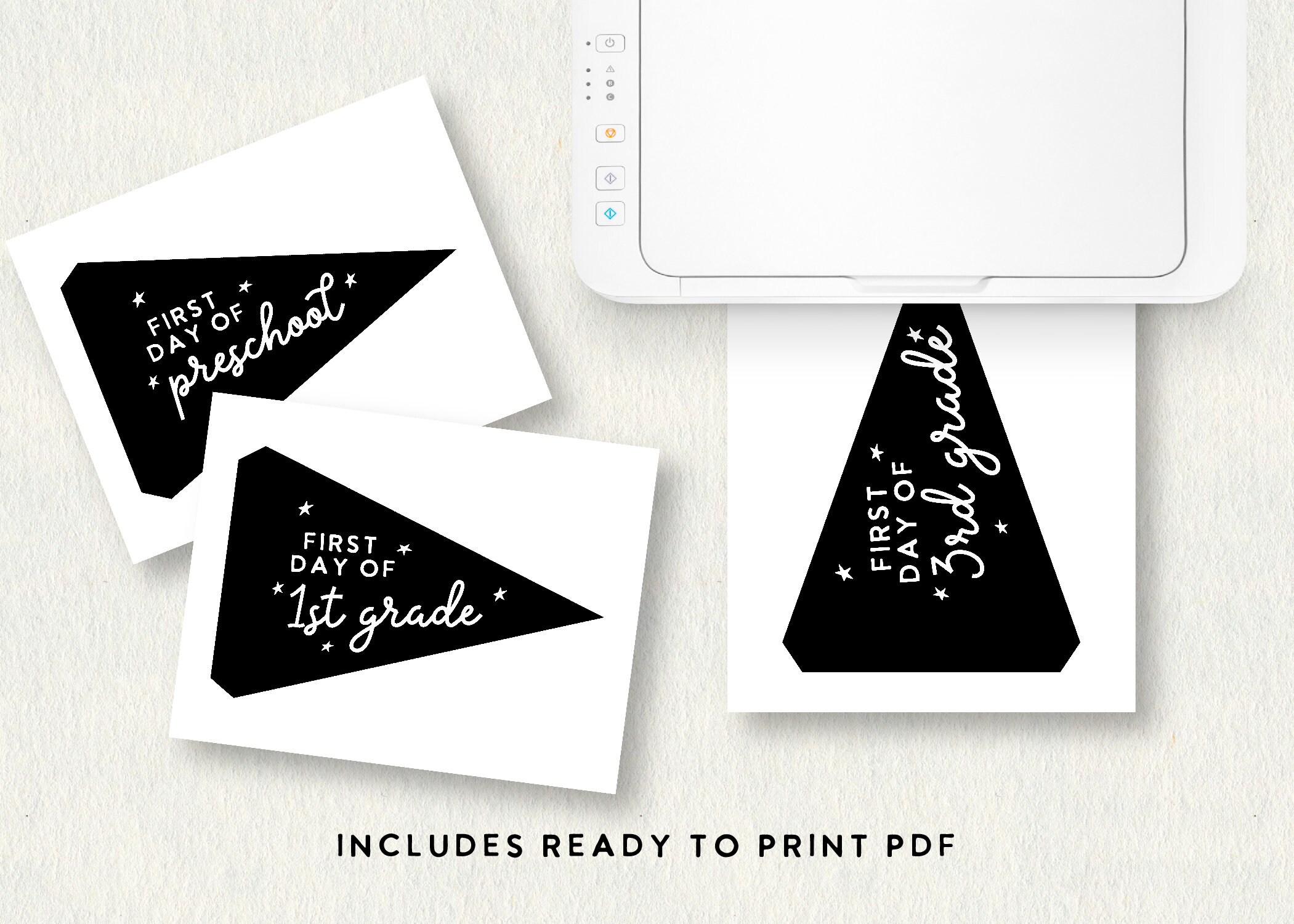 First Day of School Flags | Printable | Black and White - Etsy