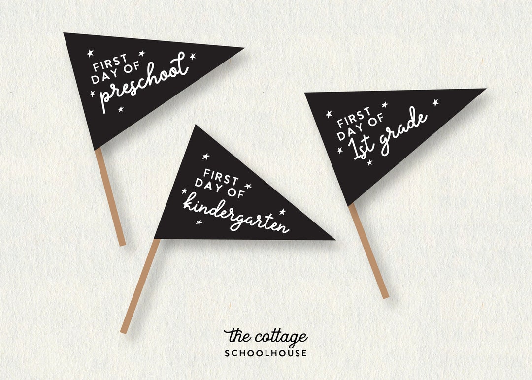 First Day of School Flags | Printable | Black and White - Etsy