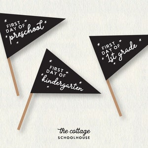 First Day of School Flags | Printable | Black and White - Etsy