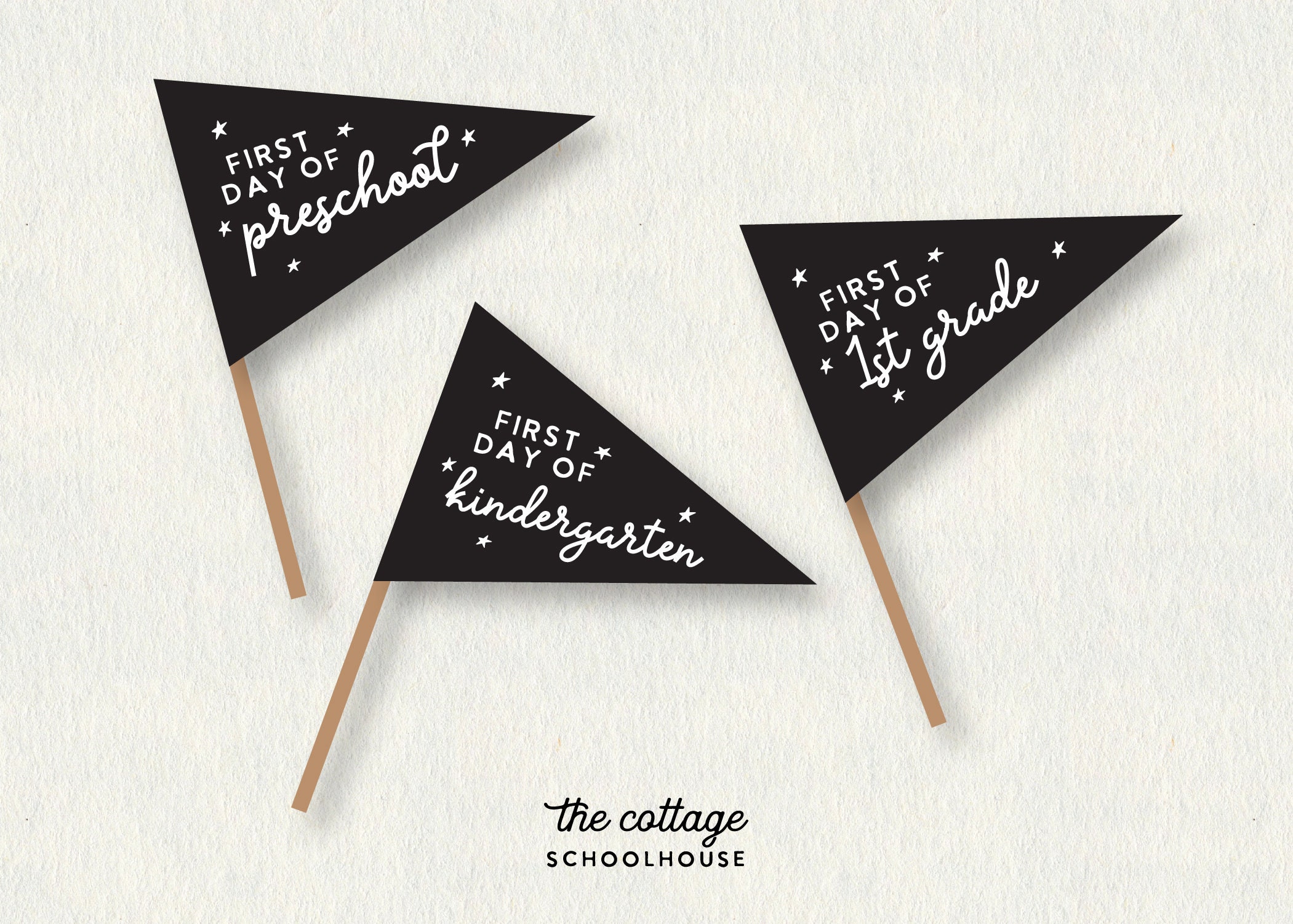 First Day of School Flags | Printable | Black and White - Etsy
