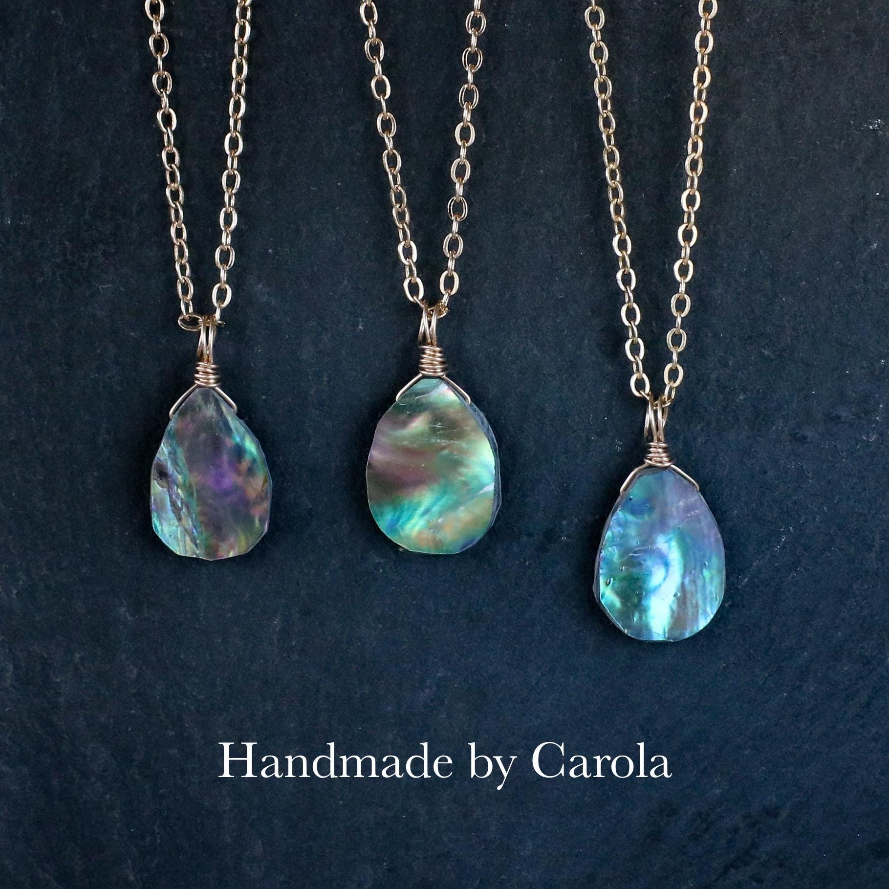 Raw Abalone Shell Necklace – Handmade Shell Pendant in Gold or Silver ...