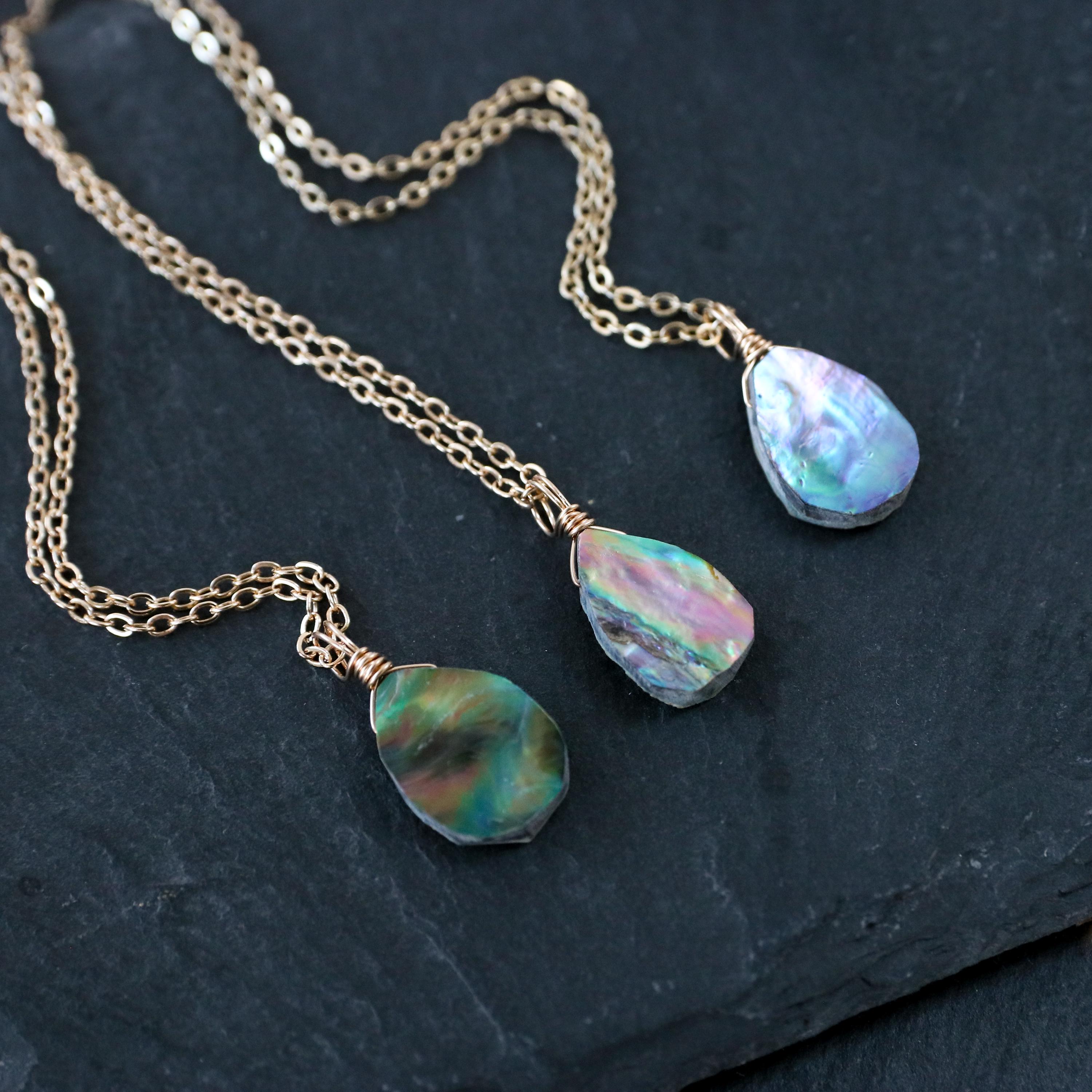 Raw Abalone Shell Necklace – Handmade Shell Pendant in Gold or Silver ...