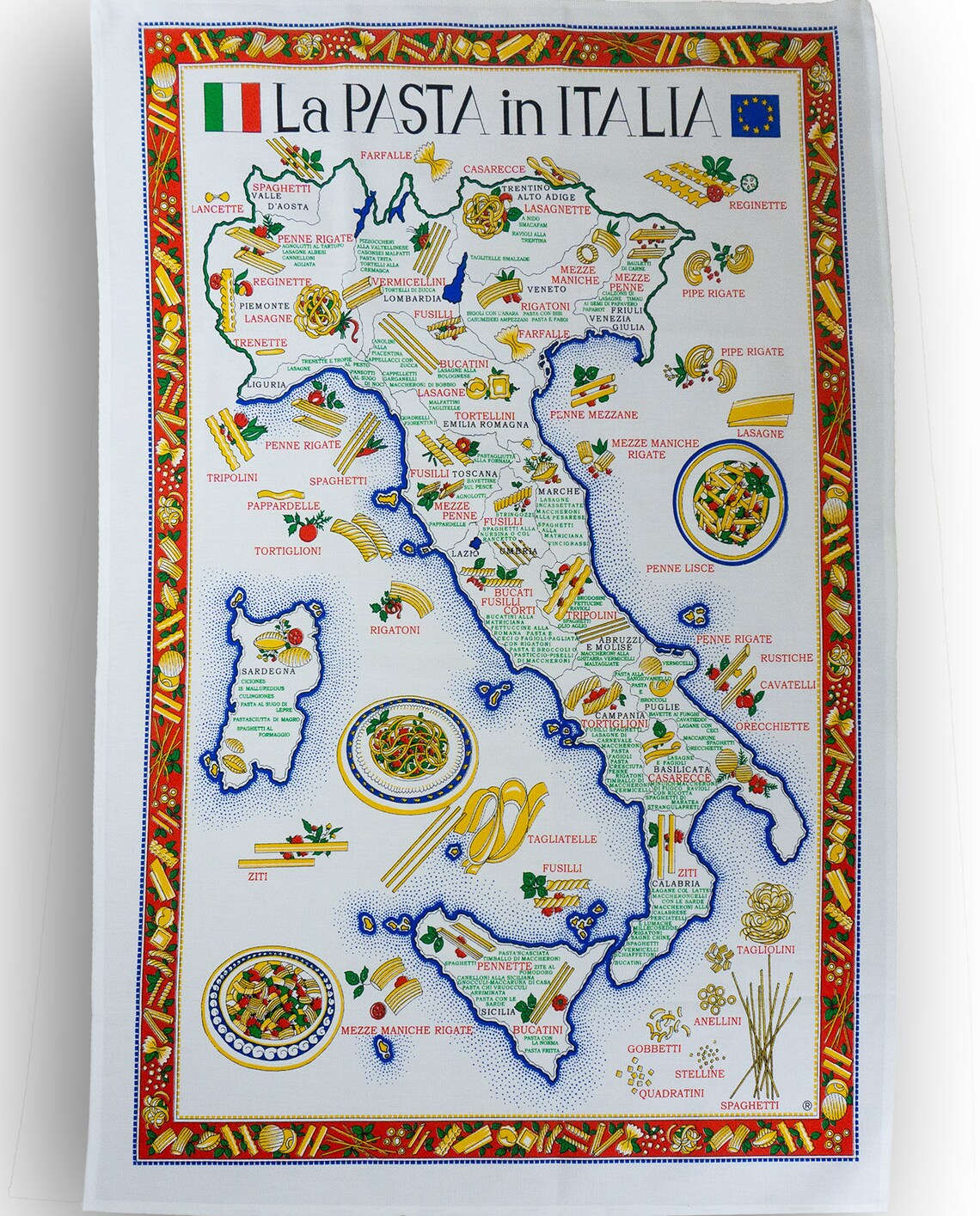 Vibrant Fabric Map of the Pasta of Italy Product of Italy - Etsy