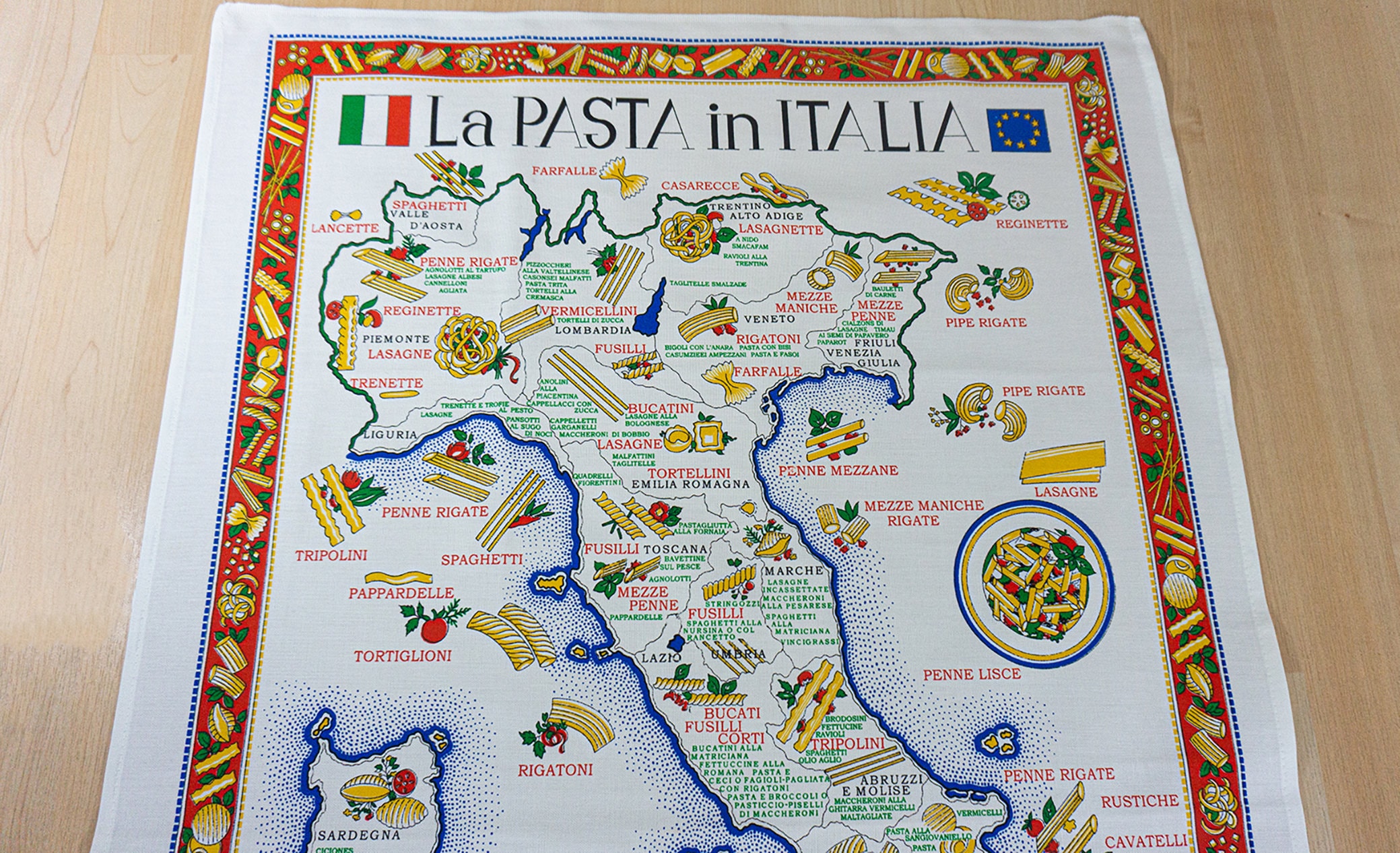 Vibrant Fabric Map of the Pasta of Italy Product of Italy | Etsy
