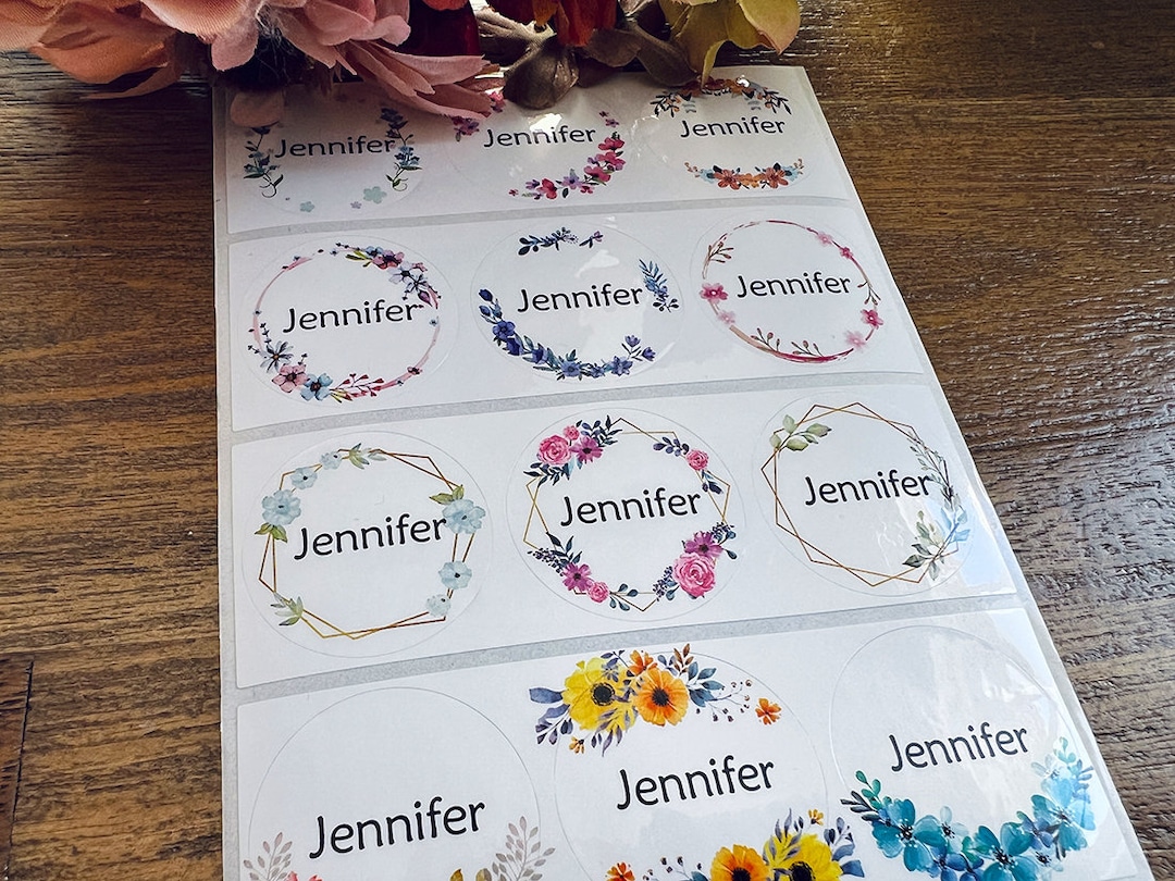 Custom Round Flower Name Stickers: Waterproof Personalized Labels (30mm ...