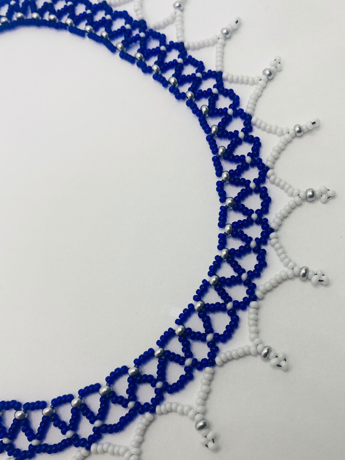 Blue and White Beaded Lace Necklace - Etsy Sweden
