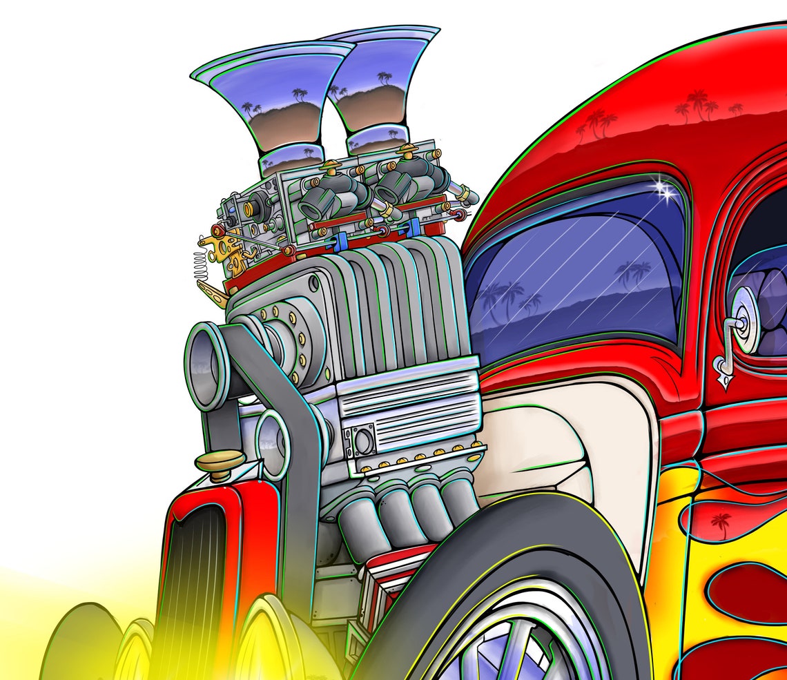 High Resolution Old School Hot Rod Laying Rubber and Throwing Flames - Etsy