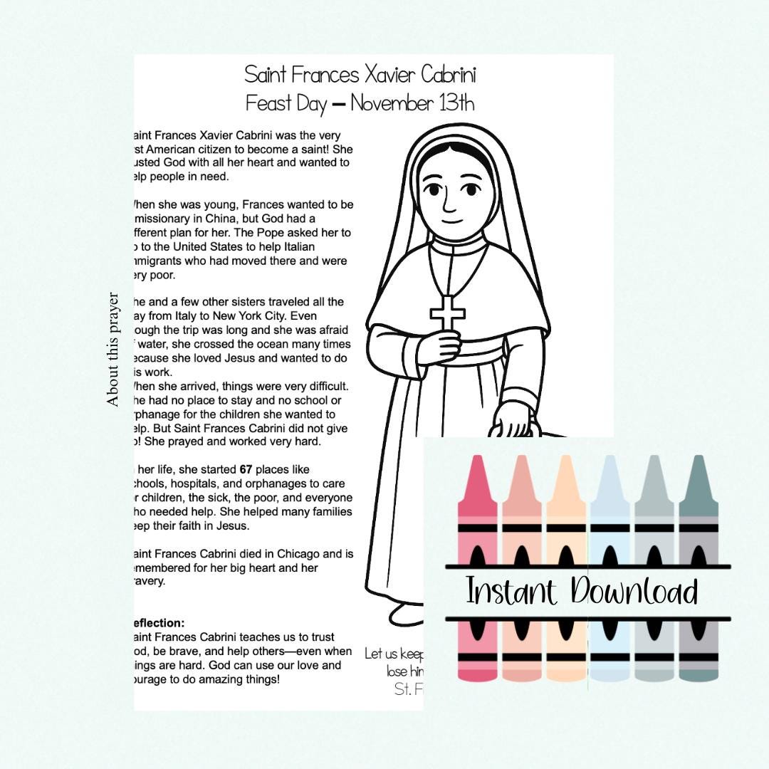 St. Frances Xavier Cabrini Coloring Page | Catholic Saint Activity ...