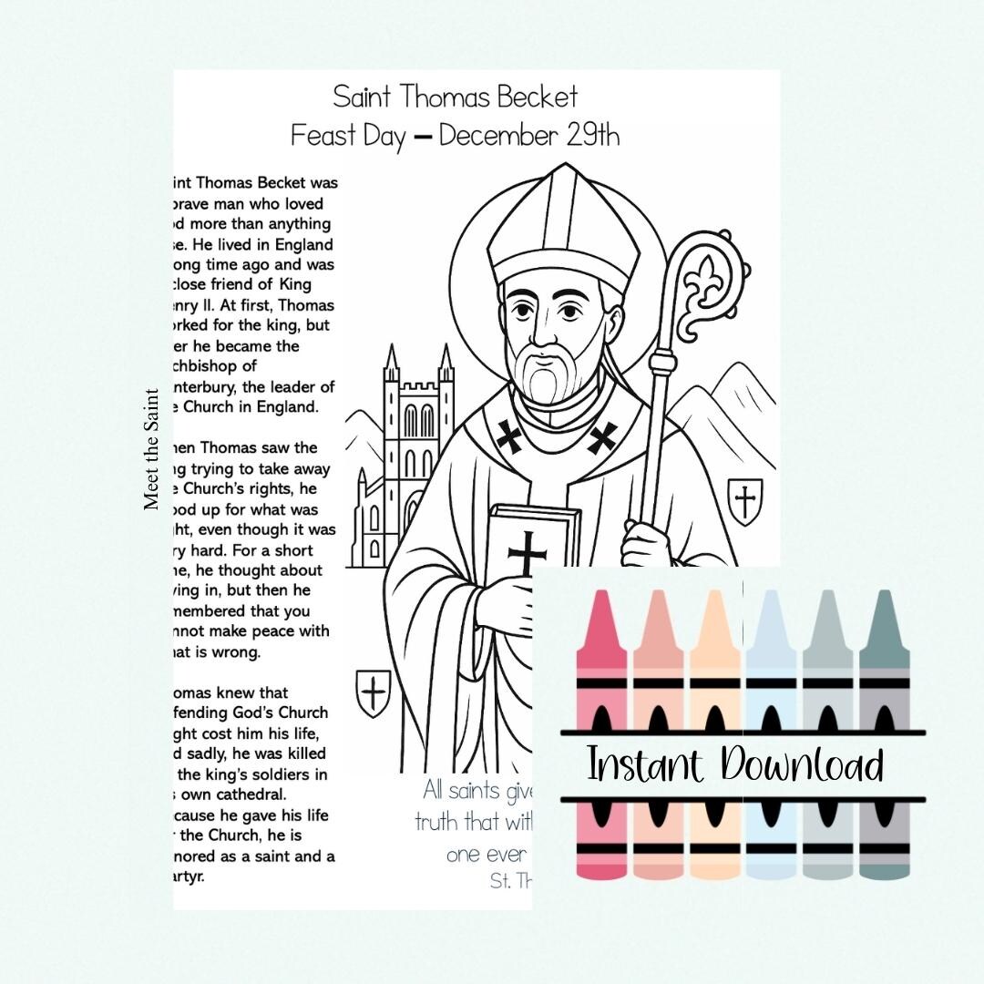 St. Thomas Becket Coloring Page: Catholic Saint Printable (digital ...