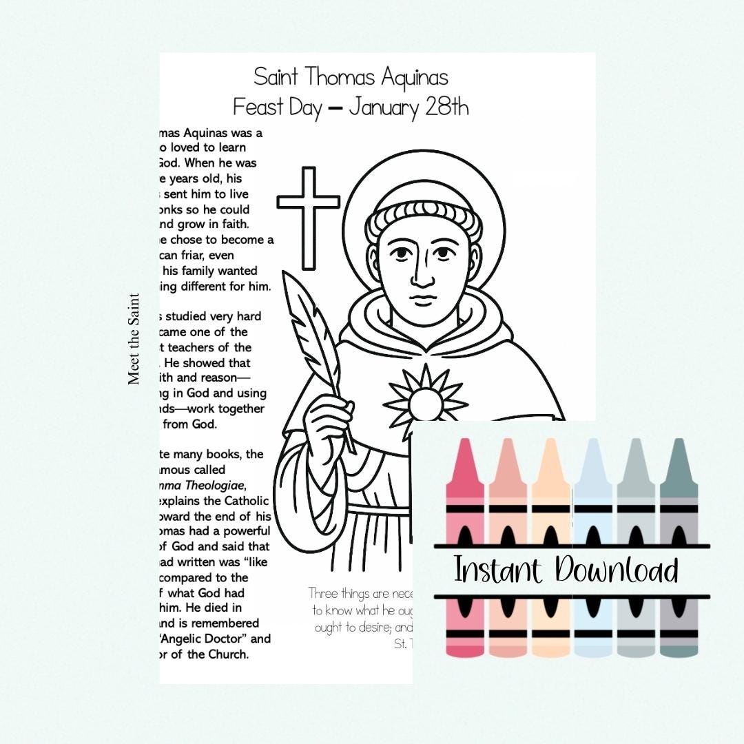 Saint Thomas Aquinas Coloring Page | Catholic Saint Story | Feast Day ...