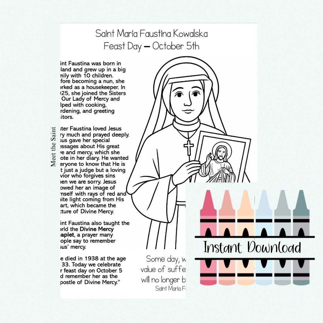 Saint Faustina Coloring Page | October 5th | Digital Download ...