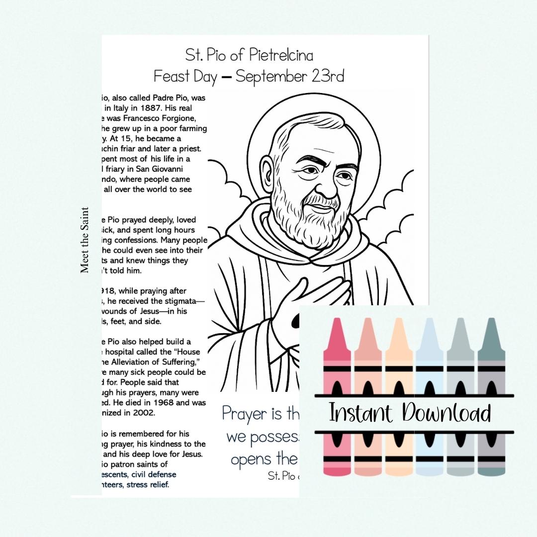 St. Padre Pio Coloring Page | Digital Download | Catholic Saint ...