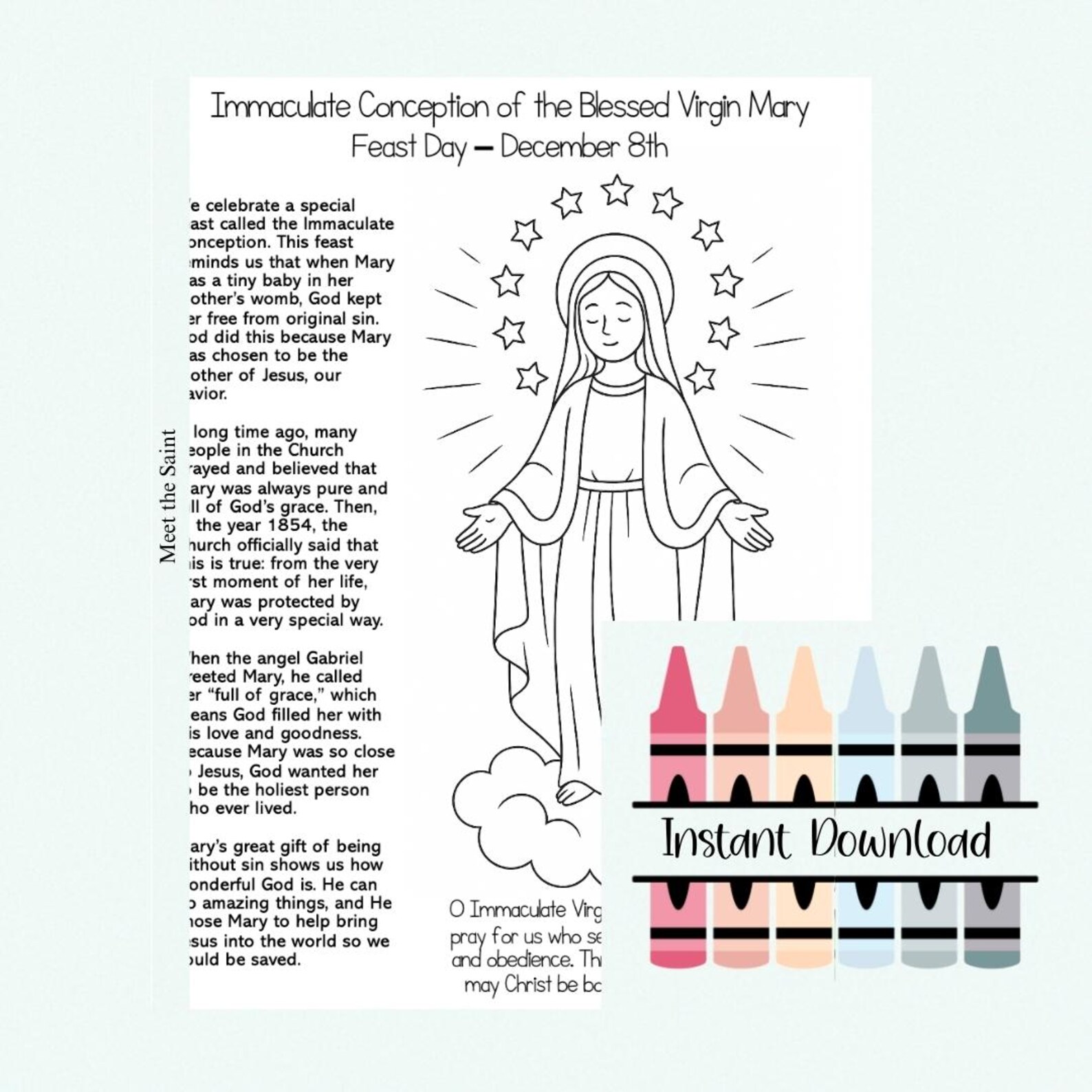 Immaculate Conception of the Blessed Virgin Mary Coloring Page ...