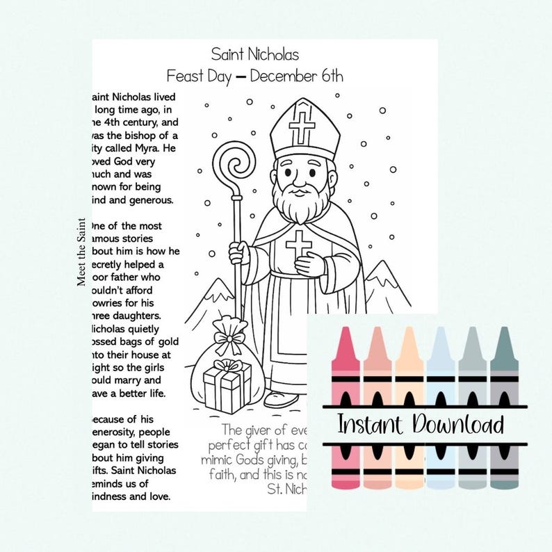 Saint Nicholas Coloring Page: Catholic Saint Nick (PDF Download) - Etsy