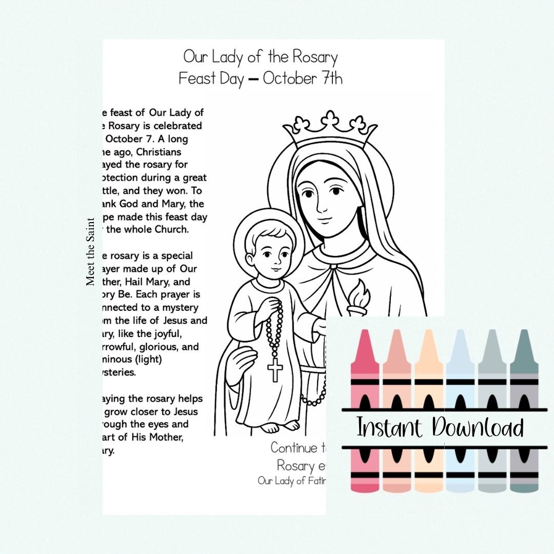 Our Lady of the Rosary Coloring Page | Digital Download | Catholic ...
