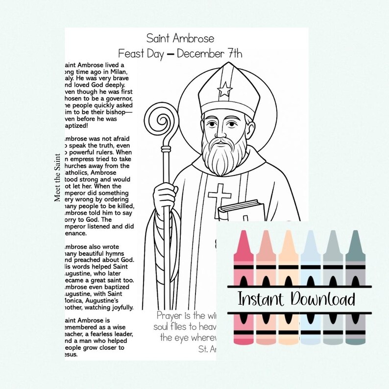 St. Ambrose Coloring Page: Catholic Saint Feast Day (digital Download ...