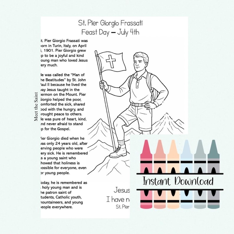 St. Pier Giorgio Frassati Coloring Page: Catholic Saint Activity ...