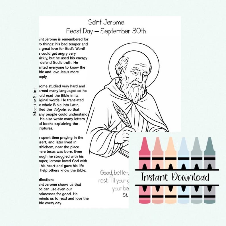 St. Jerome Coloring Page | Catholic Saint | Feast Day September 30 ...