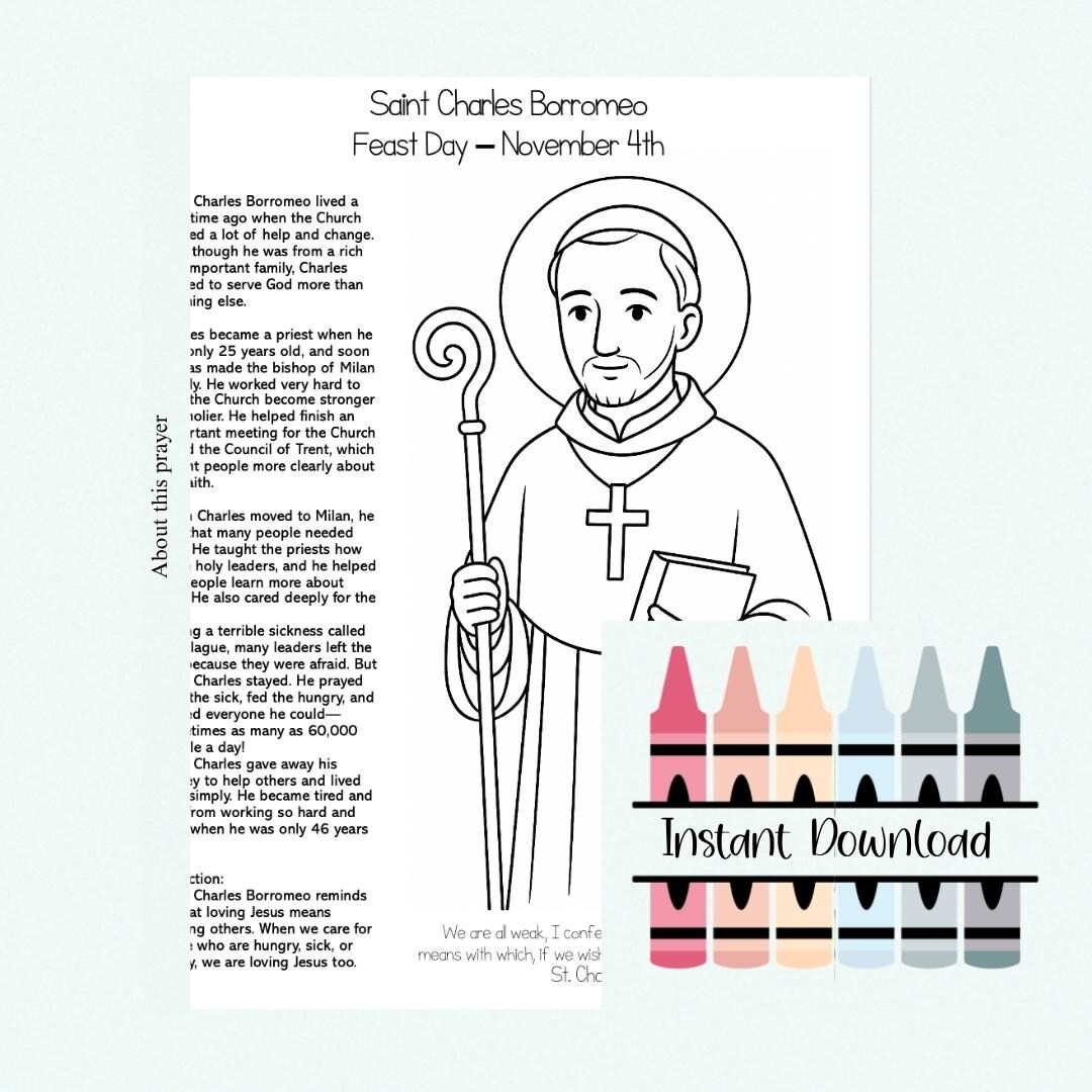 St. Charles Borromeo Coloring Page | Catholic Saint Activity | Feast ...