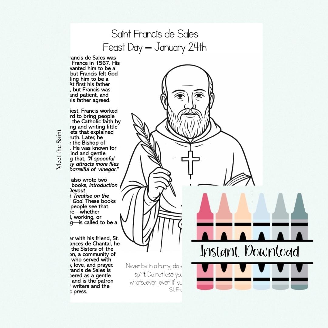 St. Francis De Sales Coloring Page – Feast Day January 24th | Catholic ...